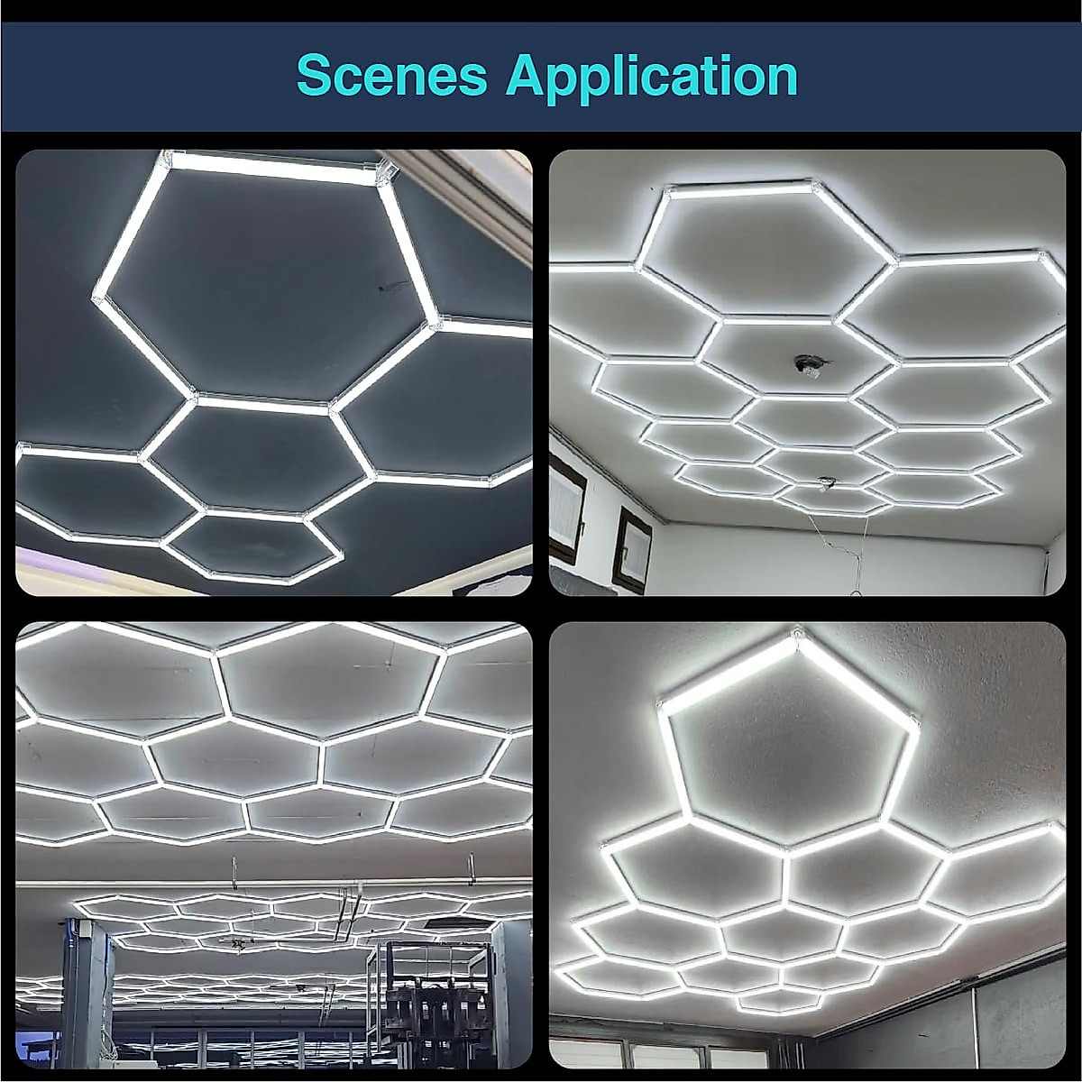 Hexagon Garage Light :16 Pack 128W 6500K 3 Honeycomb Ceiling Hex Lights Hexagon LED Lights for Garage Gym Basement Warehouse Auto Beauty Shop Car Detailing Hair Salon Workshop Lighting (hexagon-3-1)