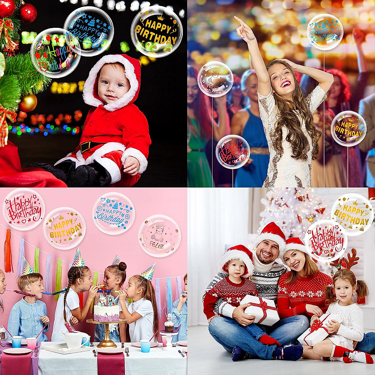 36 Pieces Clear Balloons DIY Transparent Balloons with Birthday Stickers Bobo Balloons for Stuffing LED Light Globus Transparent Stickers Balloons Wedding Party Birthday