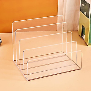Halyuhn Acrylic Desk File Organizer, 4Sections Clear File Organizer for Desk, Letter Organizer Desktop, Acrylic Mail Organizer Countertop for Notebook, Document and Mail, File Holder for Desk,1Pcs