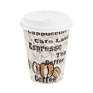Amazon Basics Paper Hot Cups with Lids, Cafe Design, 12 oz, 100 Count