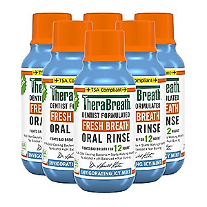 TheraBreath Fresh Breath Dentist Formulated Oral Rinse, Icy Mint, 3 Ounce (Pack of 6)