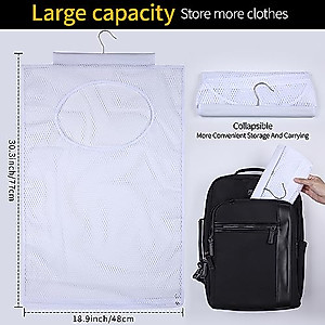 GUMQDD Breathable Mesh Laundry Hamper, Bringing Hooks Foldable Hanging Shower Caddy, Fast Drying Portable Space Saving Storage Bag, Applied to College Dorm Rooms, Gym, Swimming and RV Travel (White)