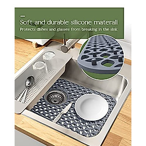Silicone Sink Mat - Sink Protectors for Kitchen Sink Kitchen Sink Protector Grid Accessory Folding Non-slip Sink Mats Sink Rack for Bottom of Sink(1Pack - Rear Drain Mat - Grey,13.58 ''x 11.6 ''）
