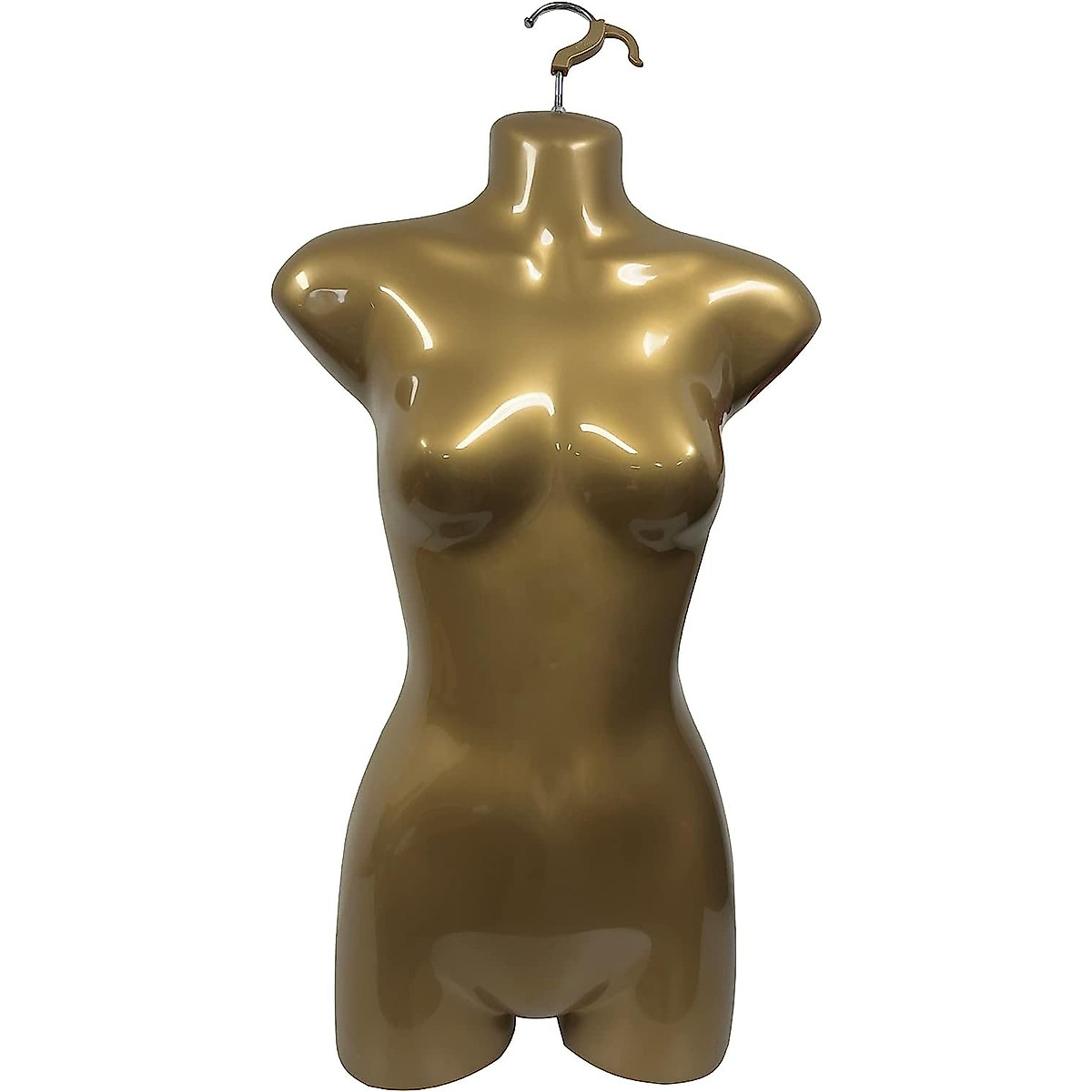 DisplayTown 2 Gold Female Mannequin Hip Long Body Torso Dress Forms & Hanging Hook, S-M Sizes