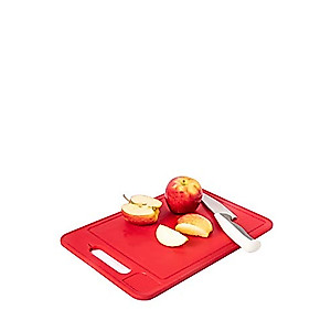 4-in-1 Defrosting Tray for Frozen Meat with Cutting Board, Knife Sharpener & Garlic Grater - Self Thawing Tray & Non-Slip Red Chopping Boards by EliKai