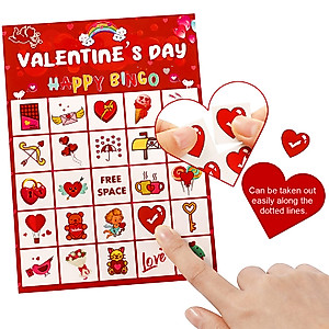 Valentine’s Day Bingo Game for Kids, Bingo Cards with 32 Players & 10 Pcs Party Blowers for Valentine Party Games, Valentine Crafts School Classroom Party Favor Activities,Holiday Party Craft Supplies