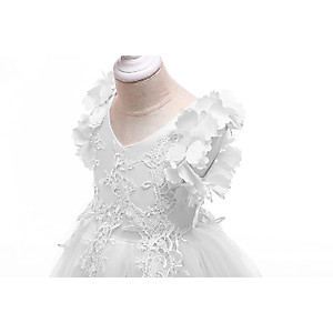 Weileenice Easter White Flower Girl Lace Embroidery Dress 2 3 Kids Baptism Birthday Church Wedding Party Pageant Princess Ball Gown Christmas Little Girls Formal Prom Tutu Tulle Dresses New Year