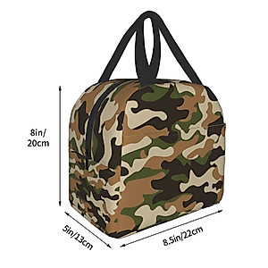 WJLKSJD Green Camo Durable Insulated Lunch Box for Teens, Resuable Camouflage Lunch Bag Women Men Applicable Work Picnic Travel