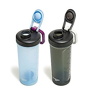 Contigo Fit Shake & Go 2.0 Shaker Bottle with Leak-Proof Lid, 28oz Gym Water Bottle with Whisk and Carabiner Handle, Dishwasher Safe Mixer Bottle, 2-Pack Periwinkle & Sake