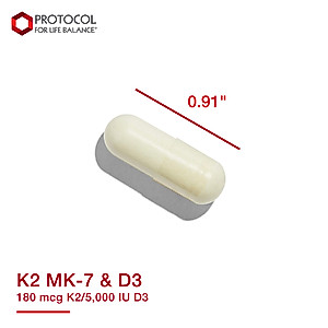 Protocol K2 MK-7 & D3 - Skeletal, Bone, Calcium Absorption & Heart Health Supplement* - for Teeth, Vascular & Immune System Health* - Non-GMO, Kosher, Halal, Soy-Free - 60 Veg Capsules