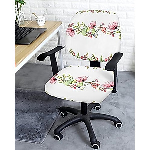 Big buy store Office Chair Cover Poppy Flower Butterfly Desk Chair Cover Stretch Elastic Universal Computer Chair Covers Colorful Plant Stretch Rotating Chair Slipcovers Protectors