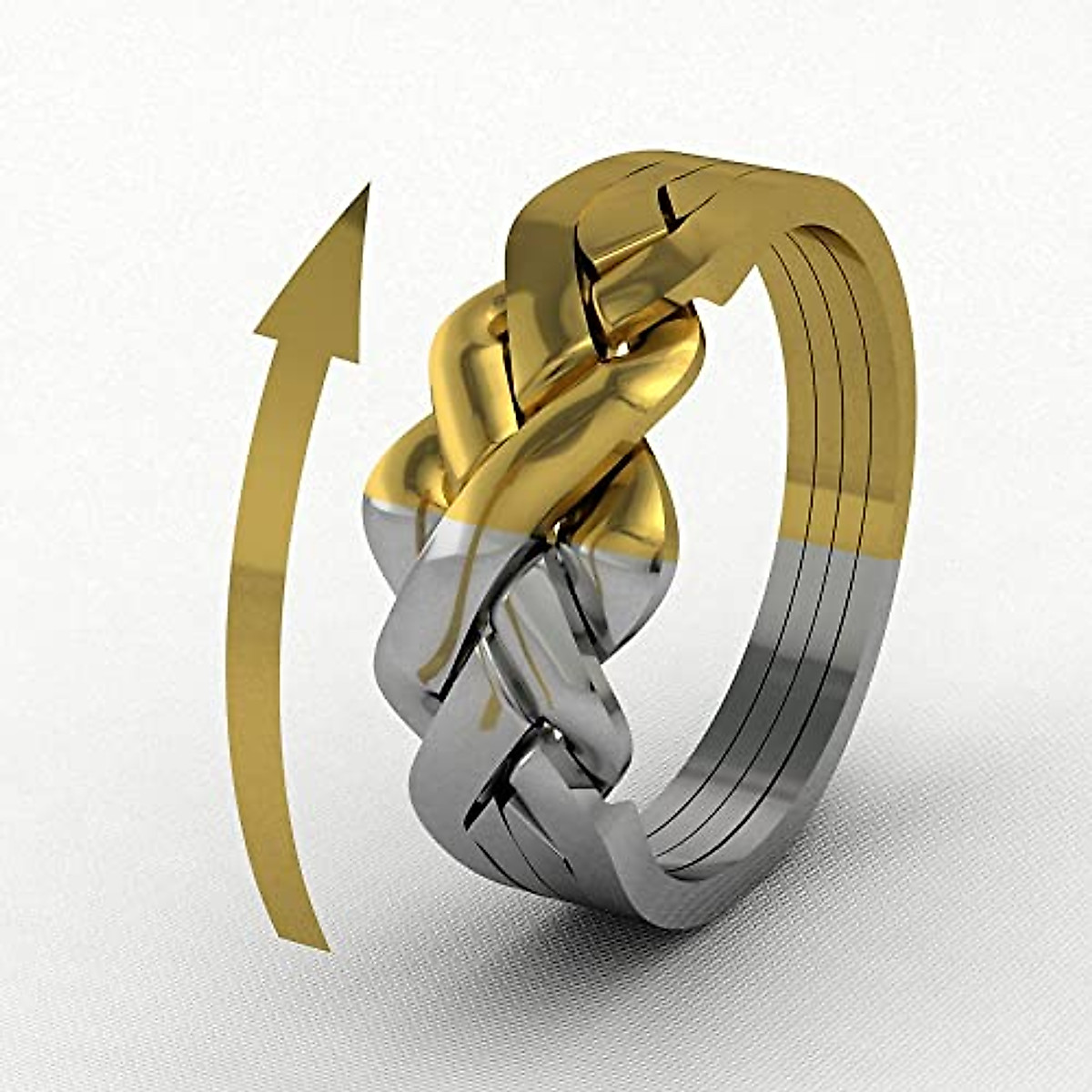 OFLIUM 4 Band 14K Yellow Gold Plated Classical Handmade Puzzle ring 925 Sterling Silver interlocking Knott Ring Women Men Unique ring INCLUDED INSTRUCTION (10.5)