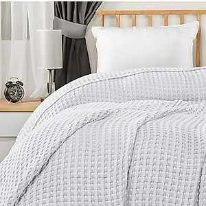 Utopia Bedding Cotton Waffle Blanket 300 GSM (White - 90x72 Inches) Soft Lightweight Breathable Bed Blanket Twin Size Layering Any Bed for All Season