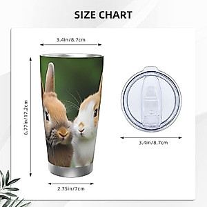 Cute Rabbits Tumbler with Lid and Straw 20oz Stainless Steel Car Cup for Hot and Cold Drinks, Double Wall Insulated Travel Coffee Mug Reusable Drink Thermos Cup Birthday Gifts