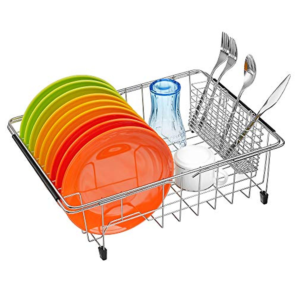 iPEGTOP Expandable Deep Large Dish Drying Rack and Utensil Cutlery Holder