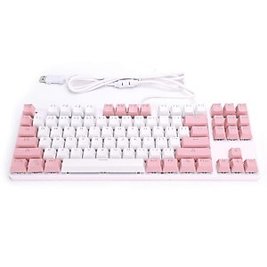 PUSOKEI Mechanical Gaming Keyboard, 87 Keys Keyboards RGB LED Rainbow Backlit Wired Keyboard, Mechinal Gaming Keyboard White+Pink, Mechanical Keyboard,Plug and Play(White)