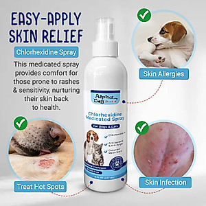 Alpha Dog Series Chlorhexidine Spray (8 oz) – Easy-Apply Skin Relief – Soothes Hot Spots, Rashes in Dogs & Cats - Itch Relief – Lightly Scented