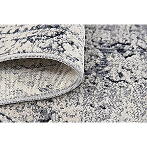 Unique Loom Chateau Collection Traditional, Vintage, Textured, Medallion, Distressed, Victorian Area Rug, 5 ft x 8 ft, Navy Blue/Beige