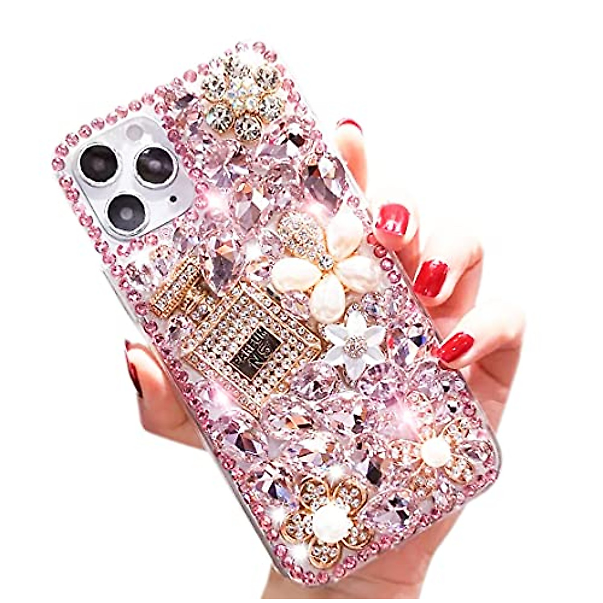Poowear iPhone 11 Shiny Rhinestone Case for Girls Fashion Luxury Bling Bling Diamond Rhinestone Gemstone 3D Perfume Bottle and Flower Gemstone Soft TPU Back case for iPhone 11 6.1 inch
