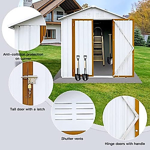 Ampela Outdoor Storage Shed, Metal Outside Sheds with Apex Roof Galvanized Steel for Backyard, Patio, Lawn, Tool Shed with Lockable Door for Trash Can, Bike, Lawnmower, 4x6 FT,Yellow+White