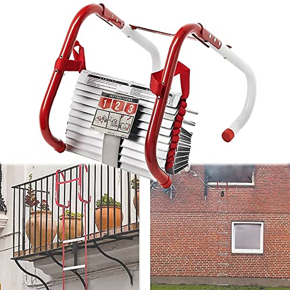 FGQCBBYC Fire Escape Ladders Rope Ladder 2-6 Storey Evacuation Safety Ladder with Anti-Slip Rungs, Emergency Fire Escape Ladder, for Indoor/Outdoor Weight Capacity up to 1000lb,4M/13FT