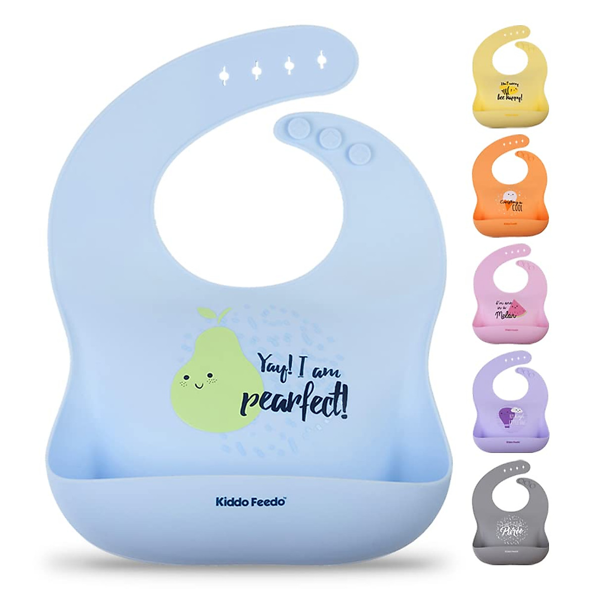 Kiddo Feedo Silicone Baby Bib, Unisex Designs for Boys and Girls, Waterproof and Easy to Clean, Blue