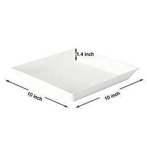 Youngever 3 Pack Plastic Serving Trays, Square Serving Platter for Parties, 10 inch x 10 inch (White)