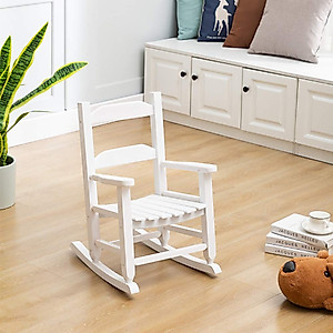 BplusZ KD-21W Child's Rocking Chair Kids Porch Rocker Wooden Classic Indoor Outdoor Age 3-6 White
