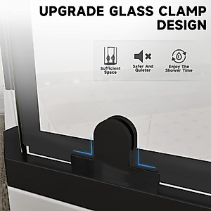 SUNNY Shower Door 36.7 in. x 71.8 in. Frameless Neo-Angle Pivot Shower Doors in Black Finish, 1/4 in. Clear Glass Corner Shower Enclosure