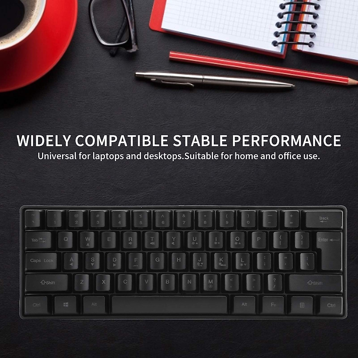 Garsentx RGB Backlit Gaming Keyboard, USB Wired Keyboard with 61 Keys, Easy Connect to Laptop and Desktop, for Home and Office Use, Plug and Play, Wear‑Resistant and Durable, Black