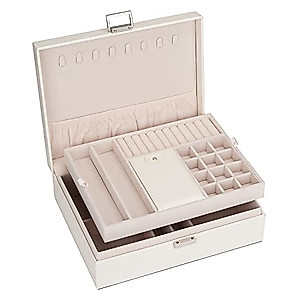 Jewelry Organizer Box for Girls Women Travel Jewelry Case Double Layer Large Jewelry Storage Box Travel Jewelry Box with Gift Box/white