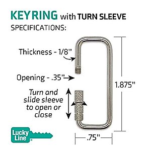 Lucky Line 2” Rectangular Key Ring with Turn Twist Sleeve Closure (70201), Silver
