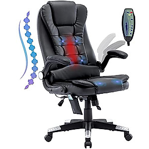 Adjustable Ergonomic Office Chair for Home Office,Massage Office Chair with Heat,Leather Computer Desk Chair,Executive Office Chair with Lumbar Support Thick Bonded Soft Chair (Black)