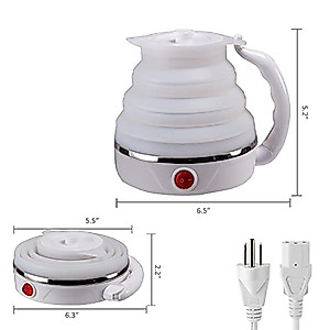 T-magitic Travel Kettle, Fordable Electric kettle, Collapsible Kettle Dual Voltage,boil water, with make tea coffee,Food Grade Silicone Small Electric Kettle（600ML,110V/220V ） (White)