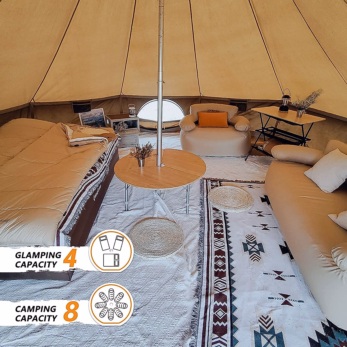 KingCamp Canvas Bell Tent for Camping, 4 Seasons 13.2ft/16.4ft Camping Yurt Tent, w/Stove Jacks, Luxury Glamping Waterproof and Breathable Tents for Family Camping Outdoor Hunting Party