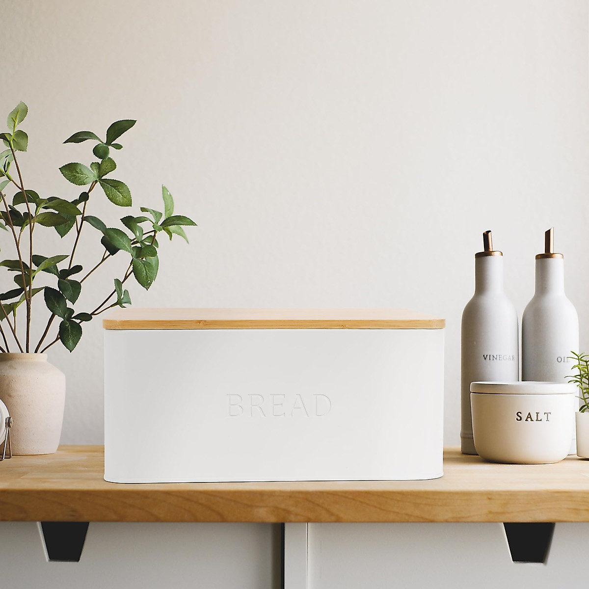 Beautiful Bread Box With Wooden Lid For Your Kitchen Countertop - Spacious Container Perfectly Stores Your Homemade Bread, English Muffins & Bagels - Quality Cutting Board Lid Keeps Your Bread Fresh