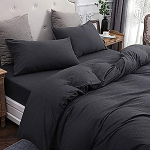 PURE ERA Jersey Knit Duvet Cover Set 100% T-Shirt Cotton Super Soft Comfy 3pc Bedding Set with Zipper Closure (Heather Charcoal Grey, Queen)