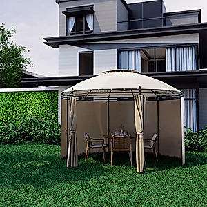Tangkula 11.5x11.5 ft Round Patio Gazebo, 2-Tier Dome Gazebo with Removable Side Curtains, Heavy Duty Steel Frame, Outdoor Gazebo Pavilion for Backyard, Deck, Poolside, Garden (Brown)