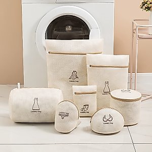 GIGIFULL 7 Pack White Mesh Laundry Bags for Delicates - Anti-Deformation Reusable Laundry Bags for Overcoat, Bra, Stocking, Blouses And Hosiery (7 pcs)