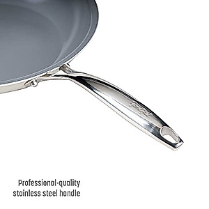 Goodful Ceramic Nonstick 11 Inch Frying Pan, Dishwasher Safe Pots and Pans, Comfort Grip Stainless Steel Handle, Skillet Made without PFOA, Cream