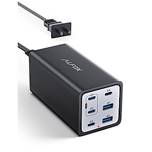 Alfox 200W USB C Charger, 6 Ports GaN PD140W Fast Charging Station, Portable Laptop Charger Block, Compatible with MacBook Pro/Air, iPad Pro/Air, iPhone 15 Pro Max/14, Steam Deck, Dell XPS, HP
