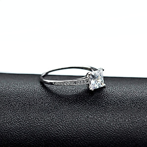 Uloveido 2g 6mm Princess Cut Clear Cubic Zirconia CZ Halo Sterling Silver 925 Engagement Wedding Ring Size 6 LJ078