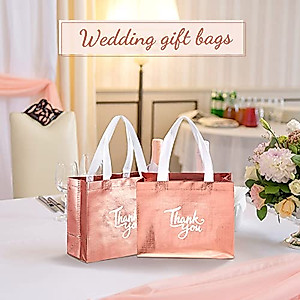 36 Pcs Rose Gold Gift Bags Bridesmaid Gift Bag Bachelorette Bags Gift Wrap Bags Non Woven Reusable Shiny Small Thank You Gift Bags, Tote Bags Bulk for Christmas Birthday Holiday 9.7 x 4 x 8 Inch