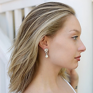 Mariell Vintage Art Deco Pearl Clip On Earrings for Wedding, Brides & Mother of Bride - CZ Pave Accent