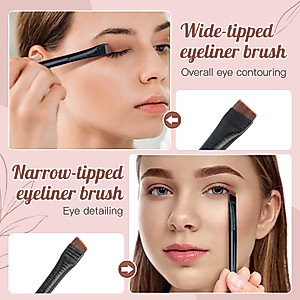 RMISODO 10 Pcs Angled Eyebrow Eyeliner Brush, Ultra Fine Eyeliner Brush, Slanted Eyebrow Brush, Precision Lash Liner Brush, Professional Eye Makeup Applicator for Blending Eyeshadow Eyebrow Eyeliner