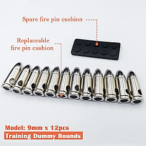 Bayattoo 9mm Steel Safety Practice Rounds Action Trainer Dummy Round Dry Fire Training Snap Cap (12pk)