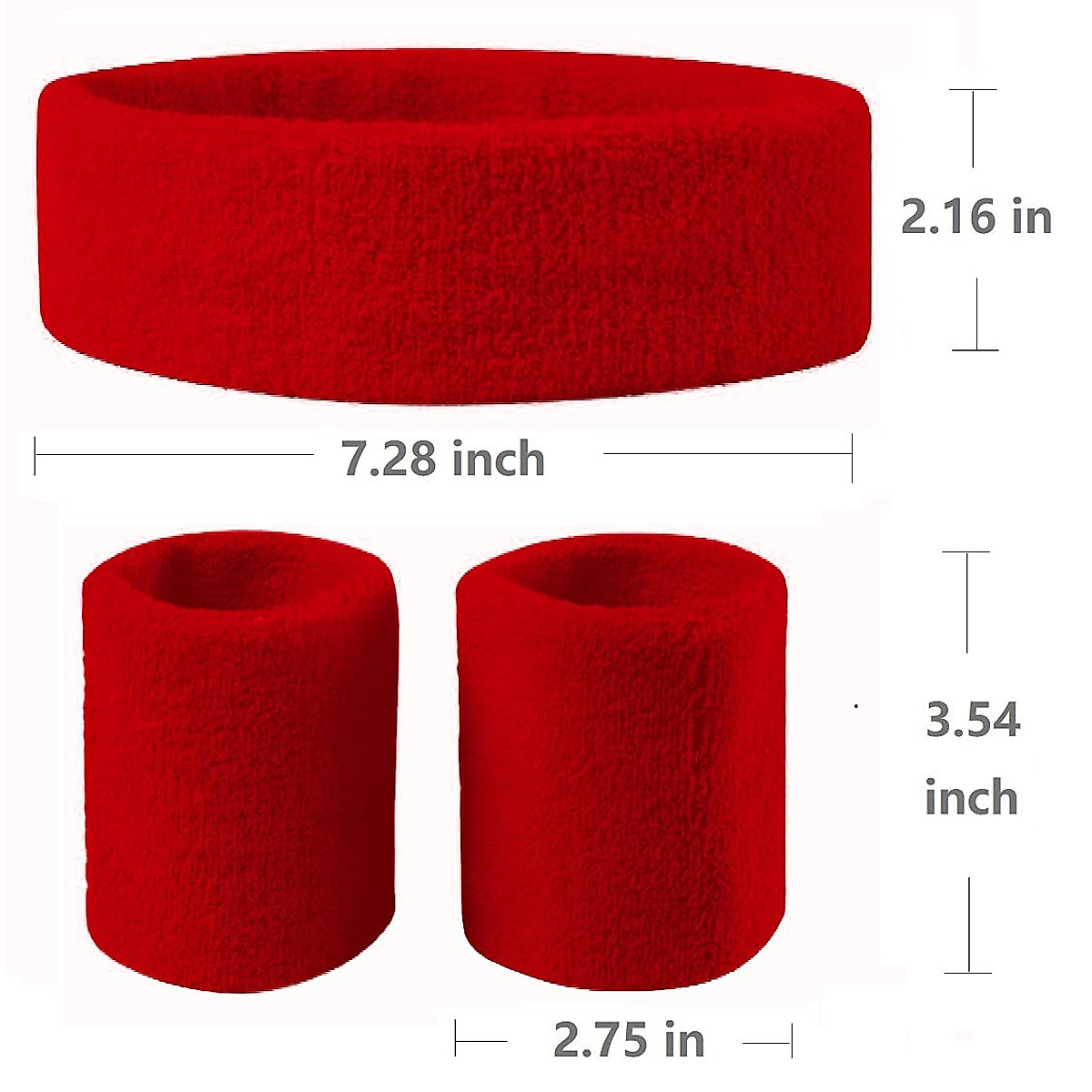 Sweatbands (Headband/Wristband Set) for Working Out,80's costume party (Red, OneSize)