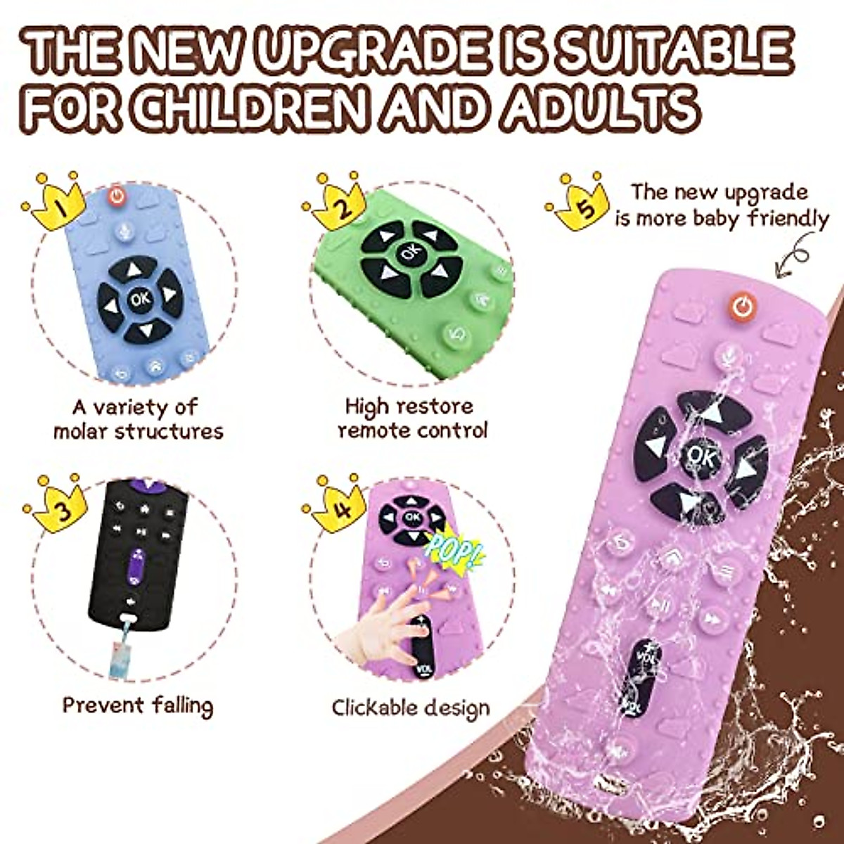 FATEORT New Upgrade Key Presses 2-Pack Silicone Baby Teething Toys for Babies 3 Months+, Pressable Remote Control Shape Teething Toys Boys Girls Baby Chew Toys, Relief Baby Teething Gum