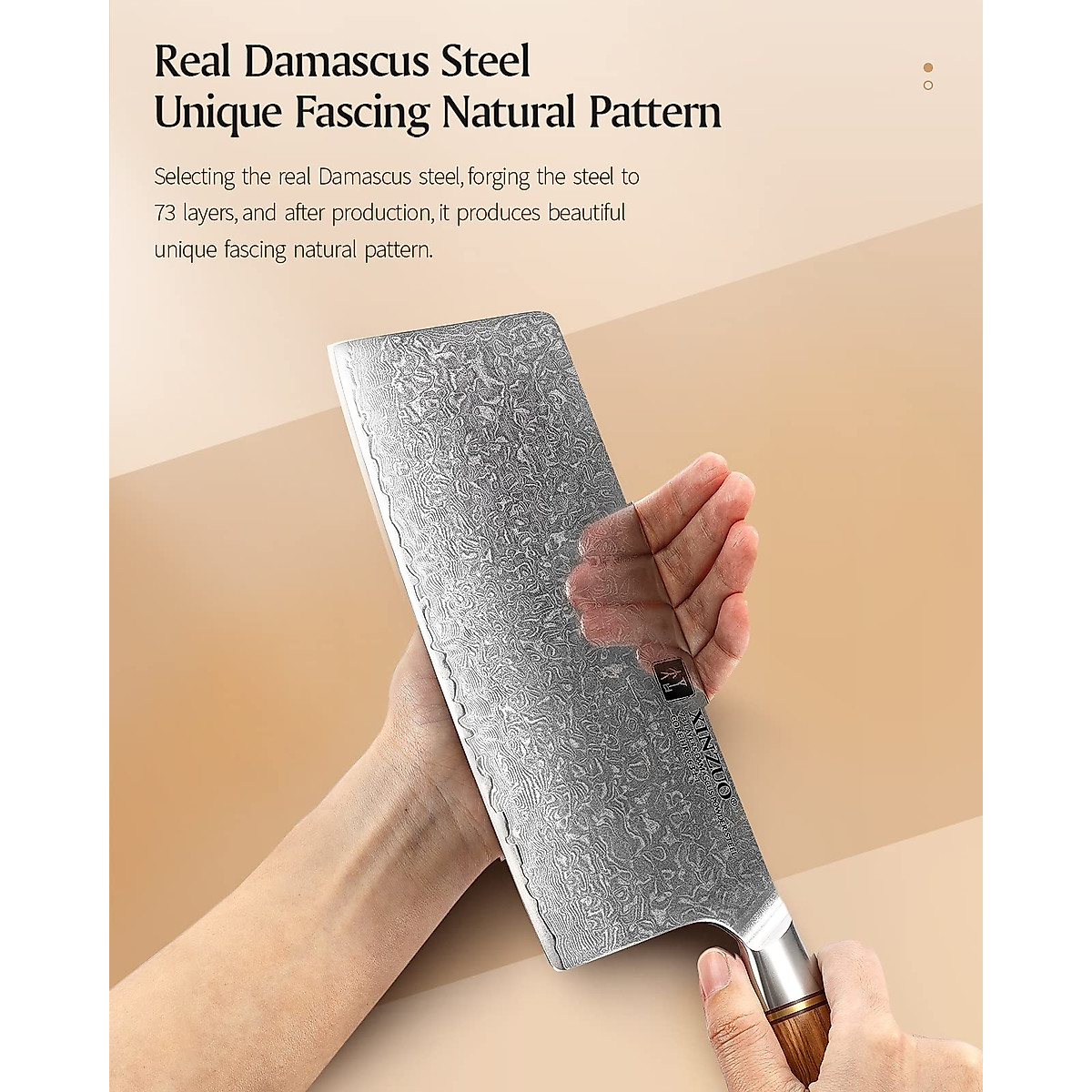 XINZUO Cleaver Knife 7.5 Inch, 73 Layer Damascus Steel Powder Steel Core Chinese Chef's Knife, Multifunction Vegetable Meat Slicing Knife with Olive Wood Handle -Lan Series