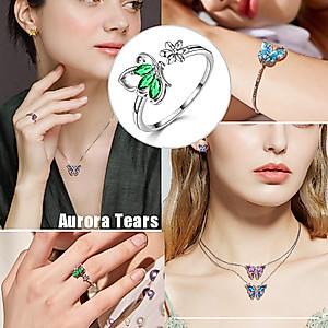 Aurora Tears Butterfly Jewelry Set,925 Sterling Silver Butterflies November-Citrine Birthstone Pendant Necklace/Earrings/Rings/Bracelets for Wedding Gift